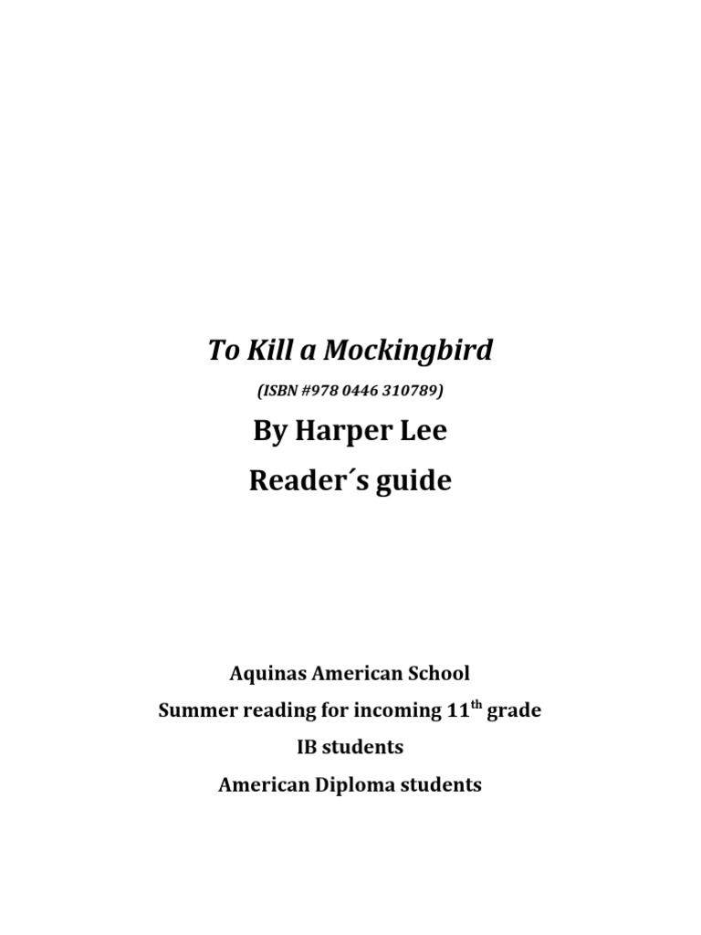 To Kill a Mockingbird: Reader's Guide | PDF | To Kill A Mockingbird