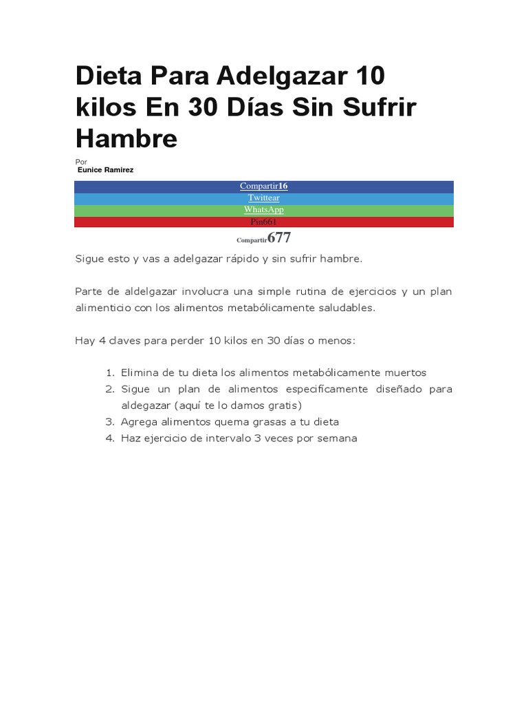 Dieta Para Perder 10 Kilos En 30 Días De Forma Saludable Y Efectiva A 7533