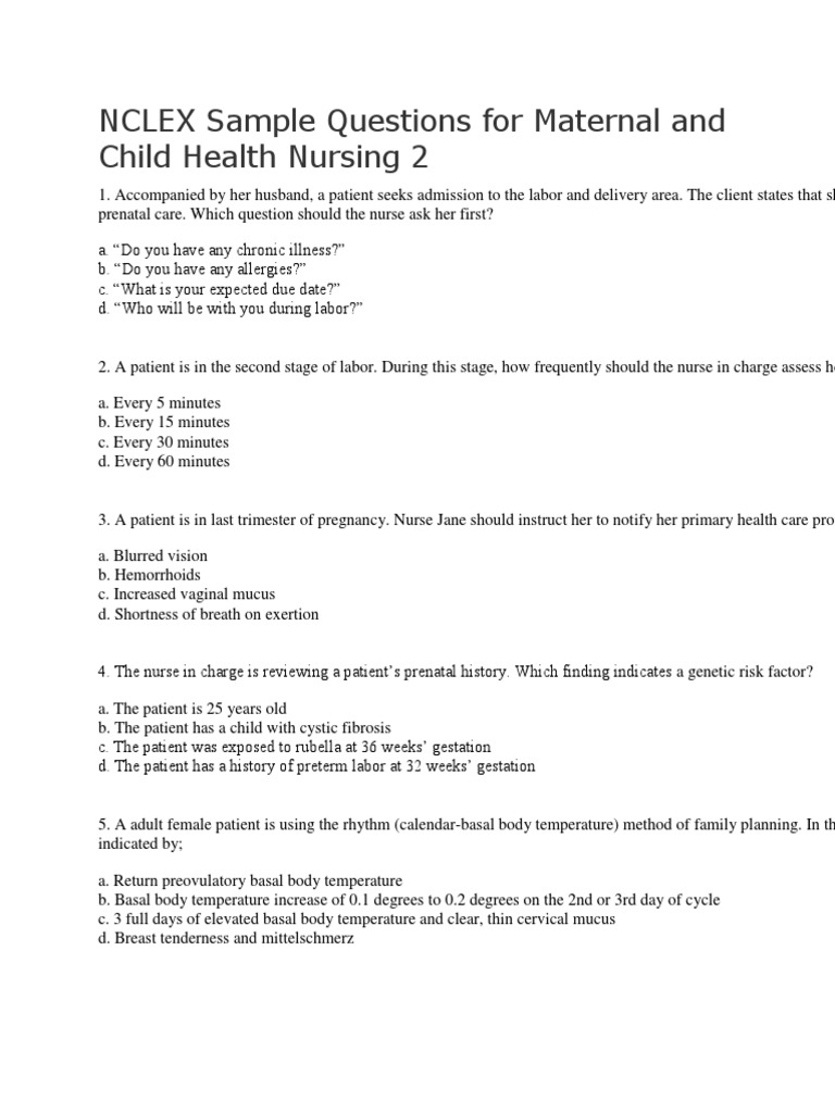 OB Sample Questions | PDF | Childbirth | Fetus