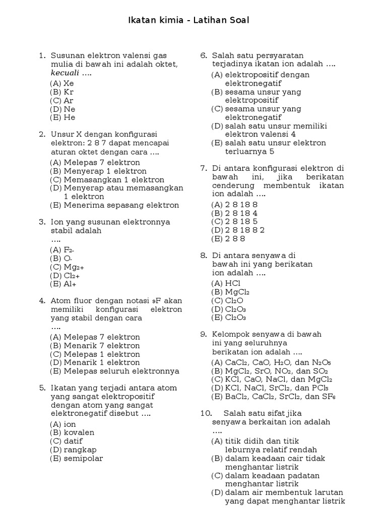Latihan Soal Ikatan Ion Dan Kovalen | PDF