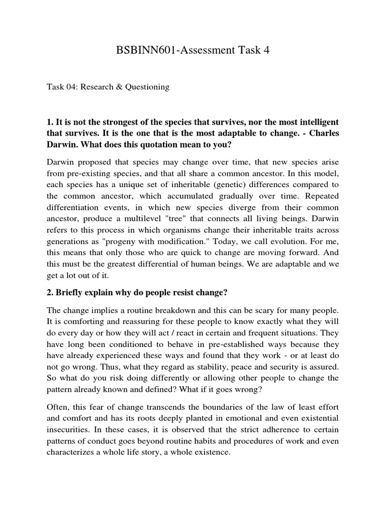 BSBINN601-Assessment Task 4 | PDF | Change Management | Leadership