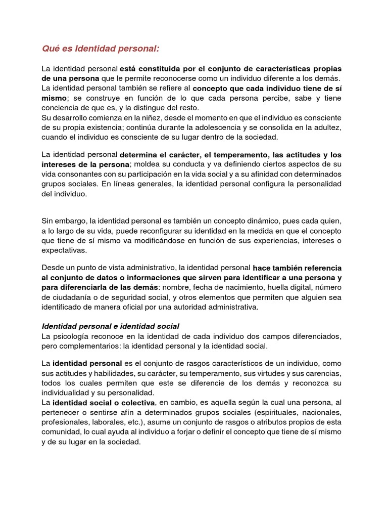 Qué Es Identidad Personal | PDF | Nación | Sociedad