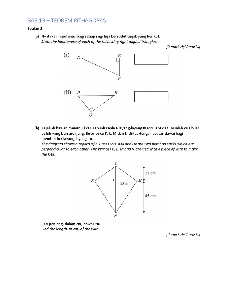 Modul Latihan Bab 13 Teorem Pithahoras | PDF