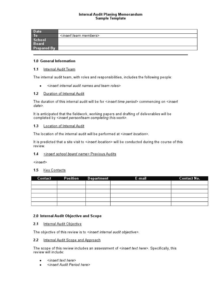 Internal Audit Planning Memorandum Template | PDF