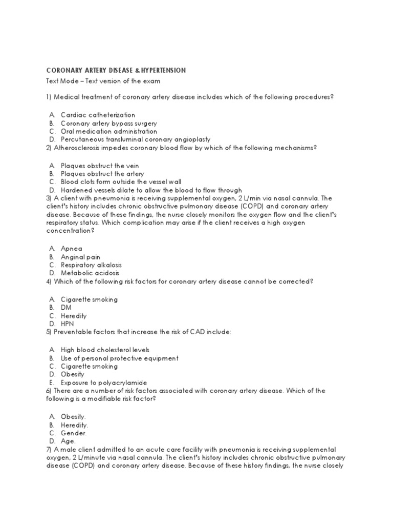 Coronary Artery Disease Exam | PDF | Heart | Myocardial Infarction