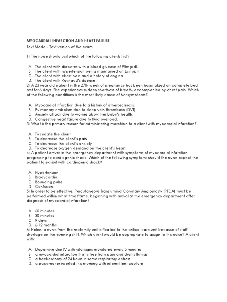 Myocardial Infarction and Heart Failure Exam | PDF | Myocardial ...