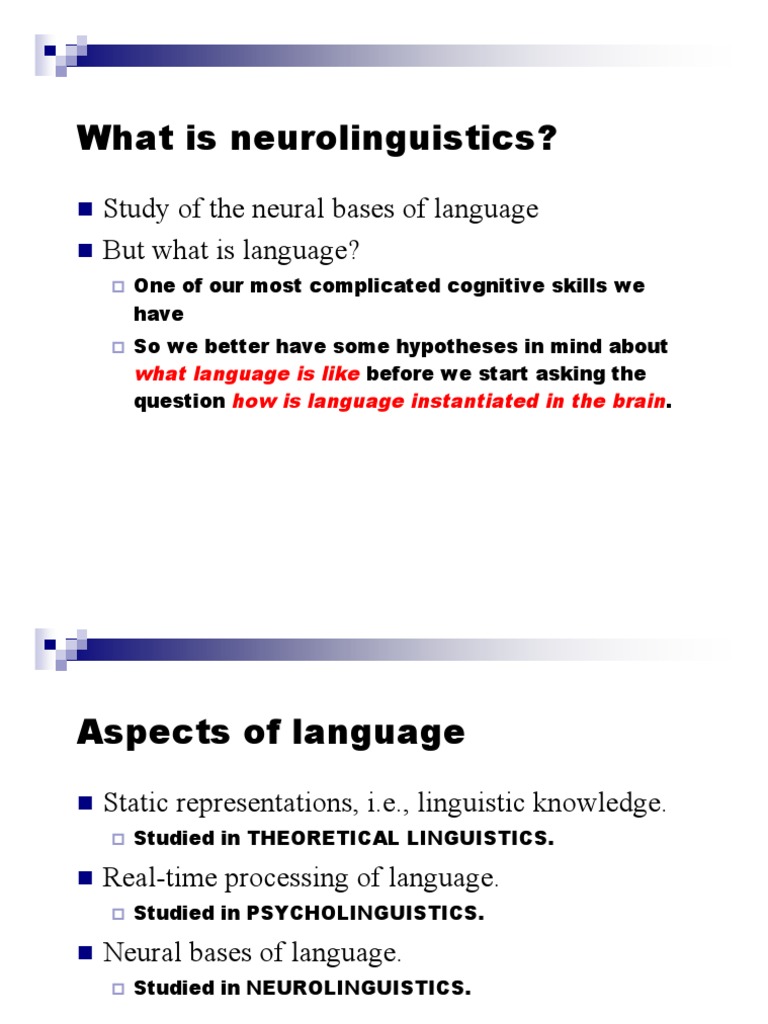 What Is Neurolinguistics?: Study of The Neural Bases of Language But ...