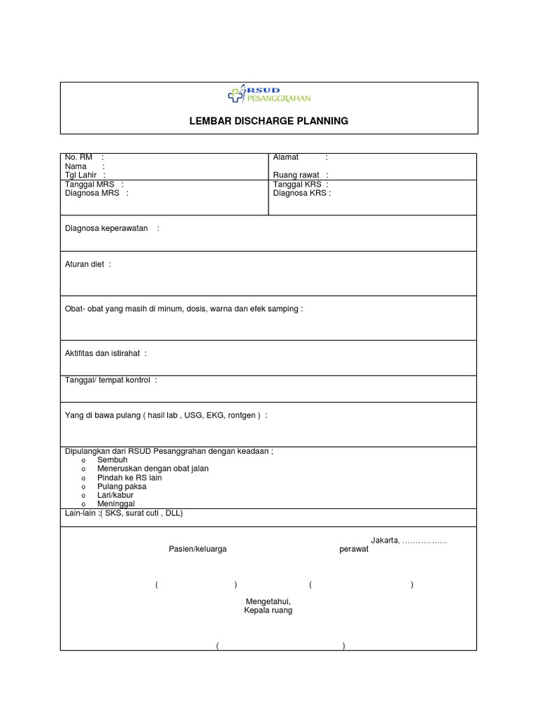 Form Discharge Planning | PDF