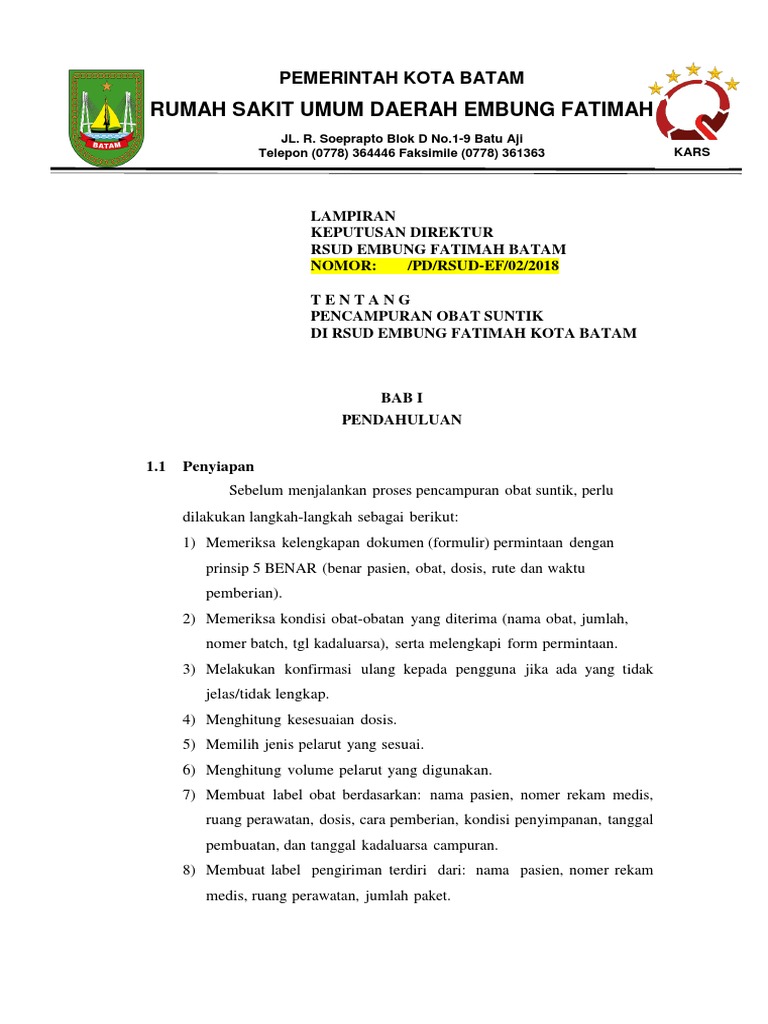 Pedoman Obat Suntik Dan Sitostatika | PDF