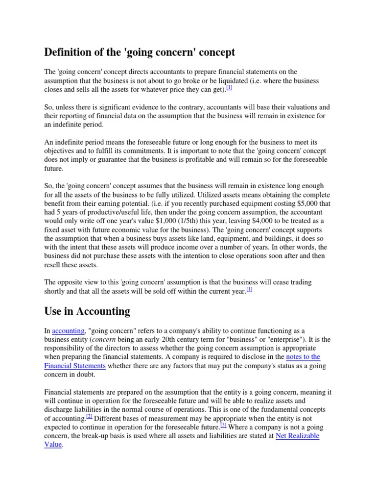 Definition of The 'Going Concern' Concept: Accounting | PDF | Going ...