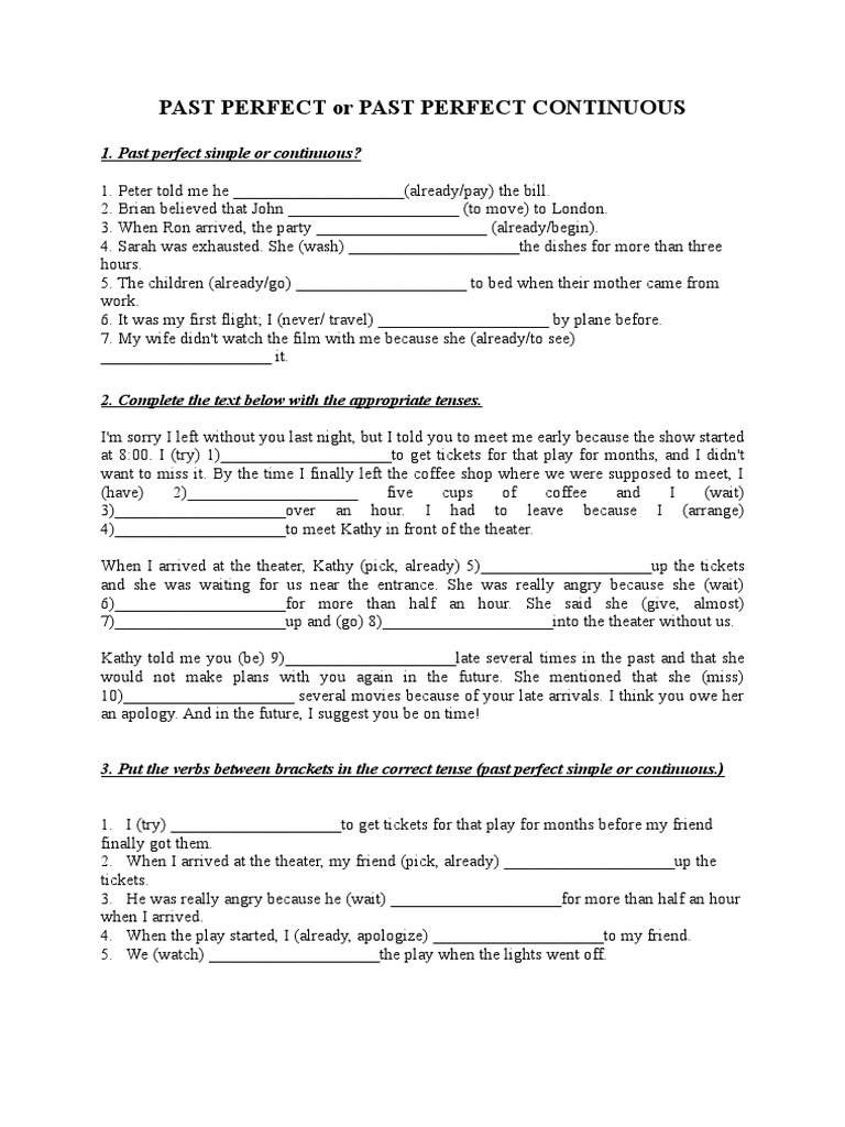 Past Perfect or Past Perfect Continuous | PDF