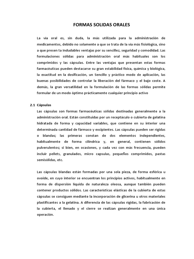 FORMAS SOLIDAS ORALES Saes | PDF | Sustancias químicas | Química