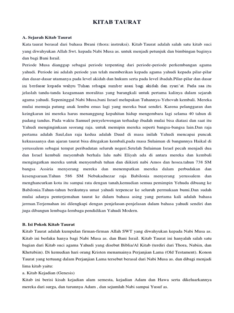 Sejarah dan Isi Kitab Taurat | PDF | Ilmu Sosial | Sejarah