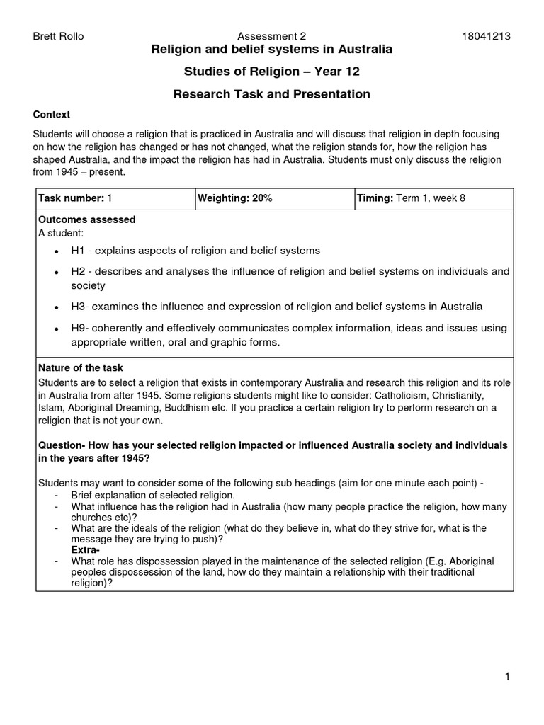 Studies of Religion Assessment Assignment | PDF | Educational ...