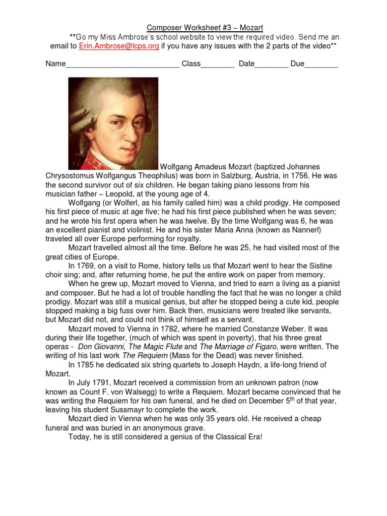 Composer Worksheet 3 - Mozart | Download Free PDF | Wolfgang Amadeus ...