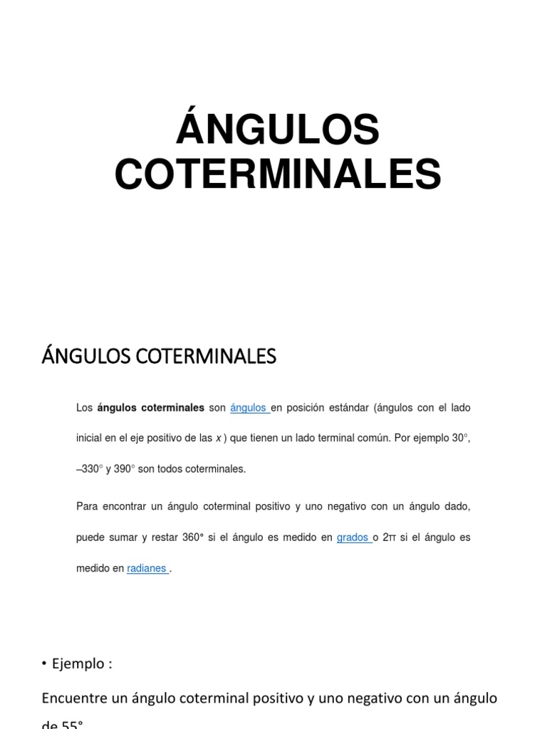 Ángulos Coterminales | PDF | Funciones trigonométricas | Trigonometría