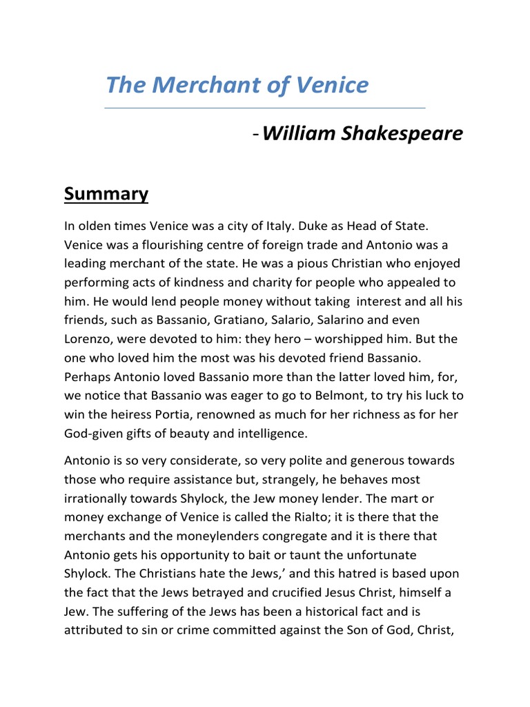 Summary of - The Merchant of Venice by Je. Crofton | PDF | The Merchant ...