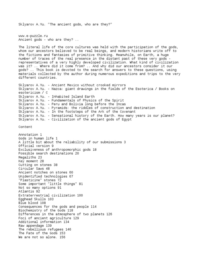The Ancient Gods, Who Are They by Sklyarov A.yu. | PDF | Reason | Thought
