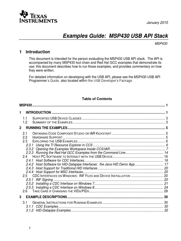 Examples Guide MSP430 USB PDF | PDF | Device Driver | Application Programming Interface