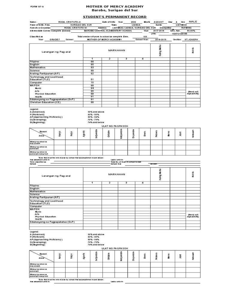 Form 137 | PDF | Quality Of Life | Behavior Modification