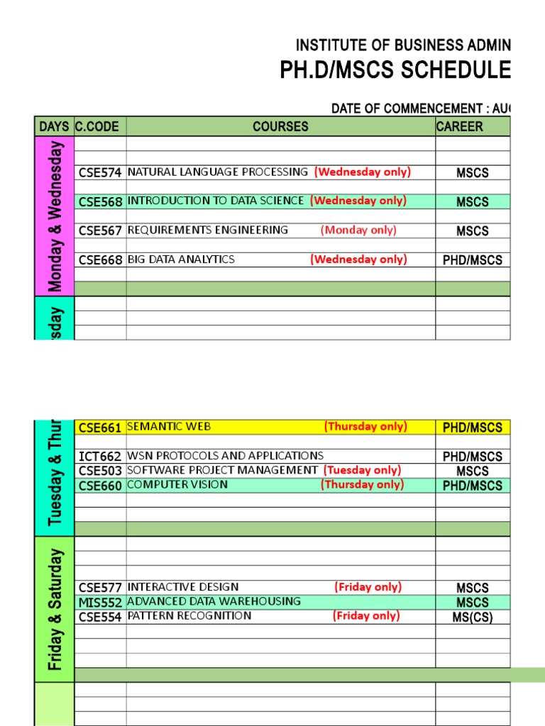 Ph.D/Mscs Schedule Fall 2017: Institute of Business Administration | PDF | Science & Mathematics