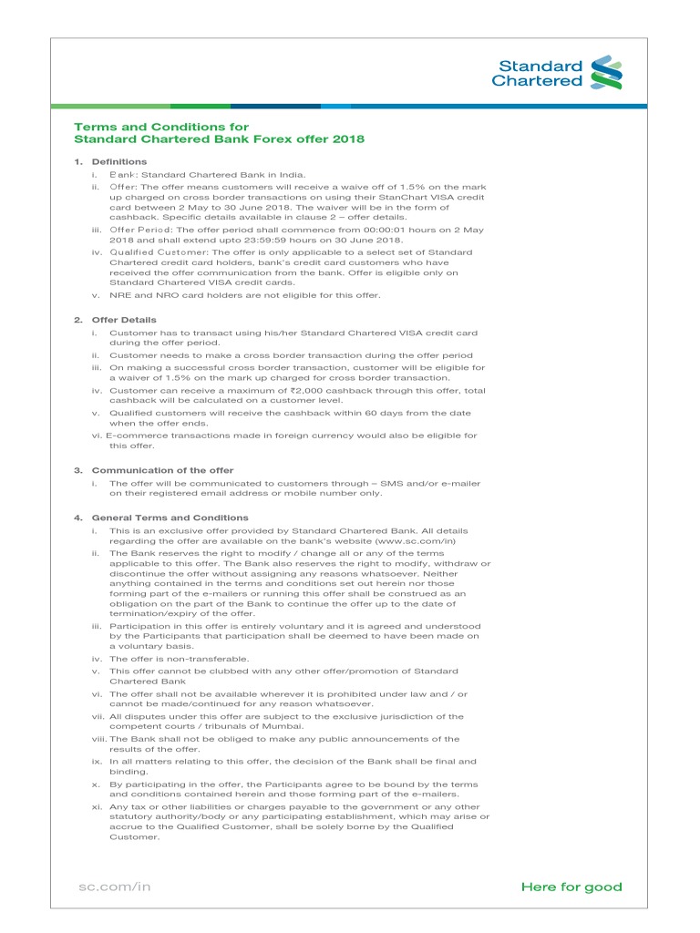 Terms and Conditions For Standard Chartered Bank Forex Offer 2018 | PDF ...