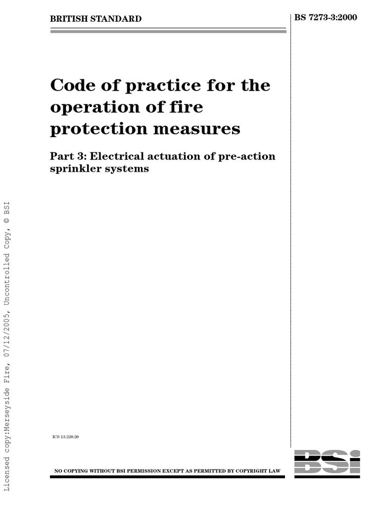 BS 7273-3 2000 Operation of Fire Protection Measures | PDF | Fire ...