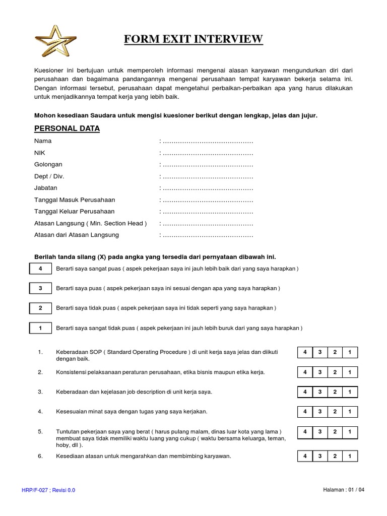 Form Exit Interview | PDF