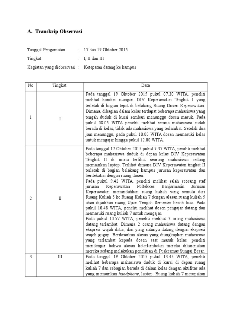 Transkrip Observasi | PDF