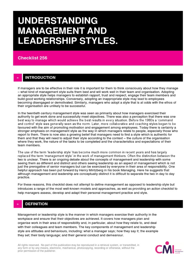 CHK 256 Understanding Management and Leadership Styles | PDF ...