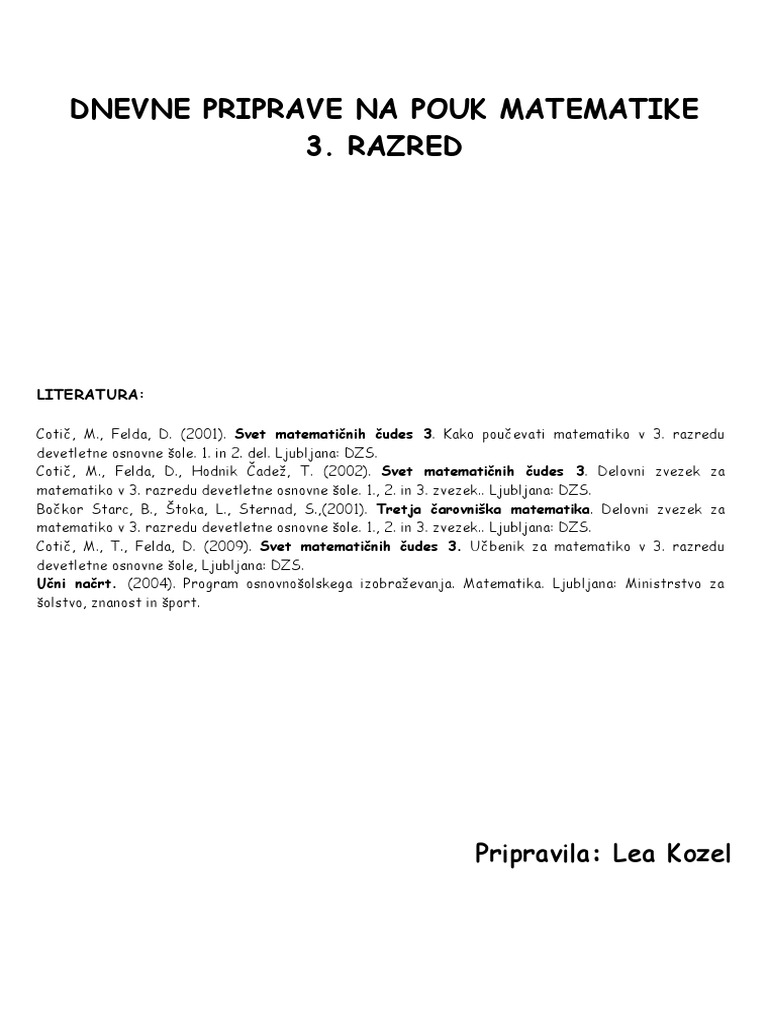 Matematika - Tretji Razred (Cilji) | PDF