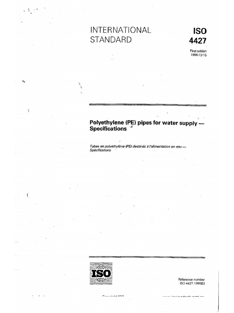 ISO 4427 Polyethylene PE Pipes For Water Supply Specifications PDF | PDF