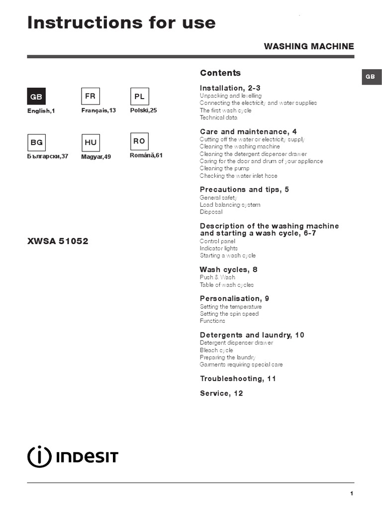 Manual Masina Indesit | PDF | Washing Machine | Laundry
