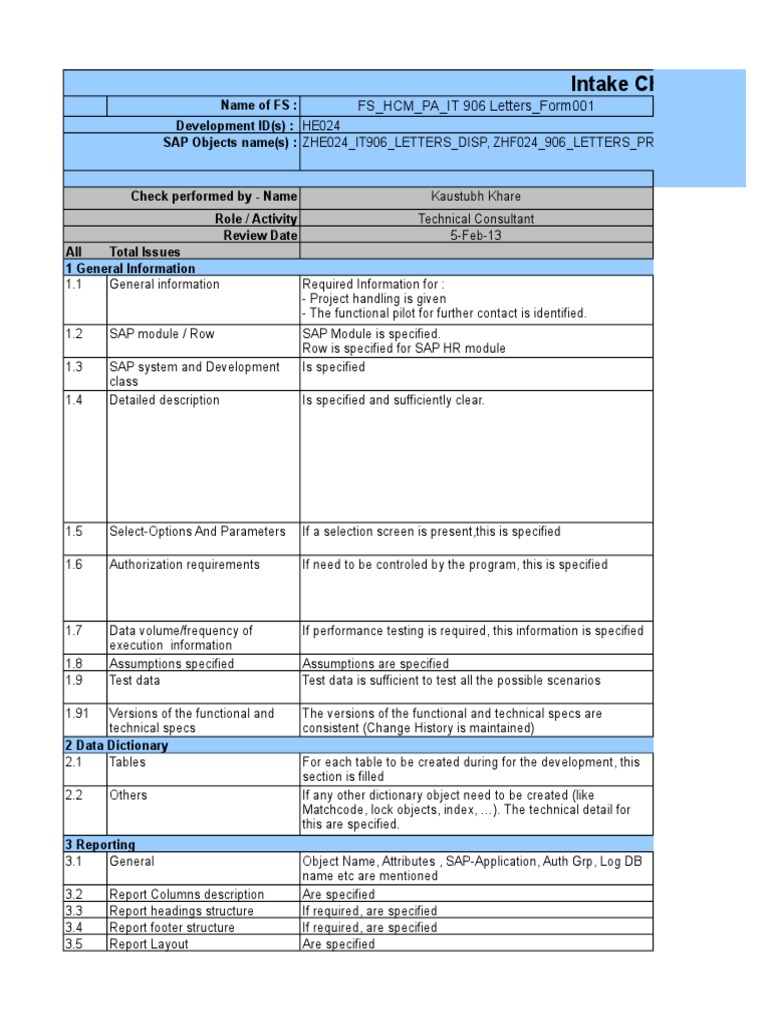Intake Checklist: FS - HCM - PA - IT 906 Letters - Form001 | PDF ...