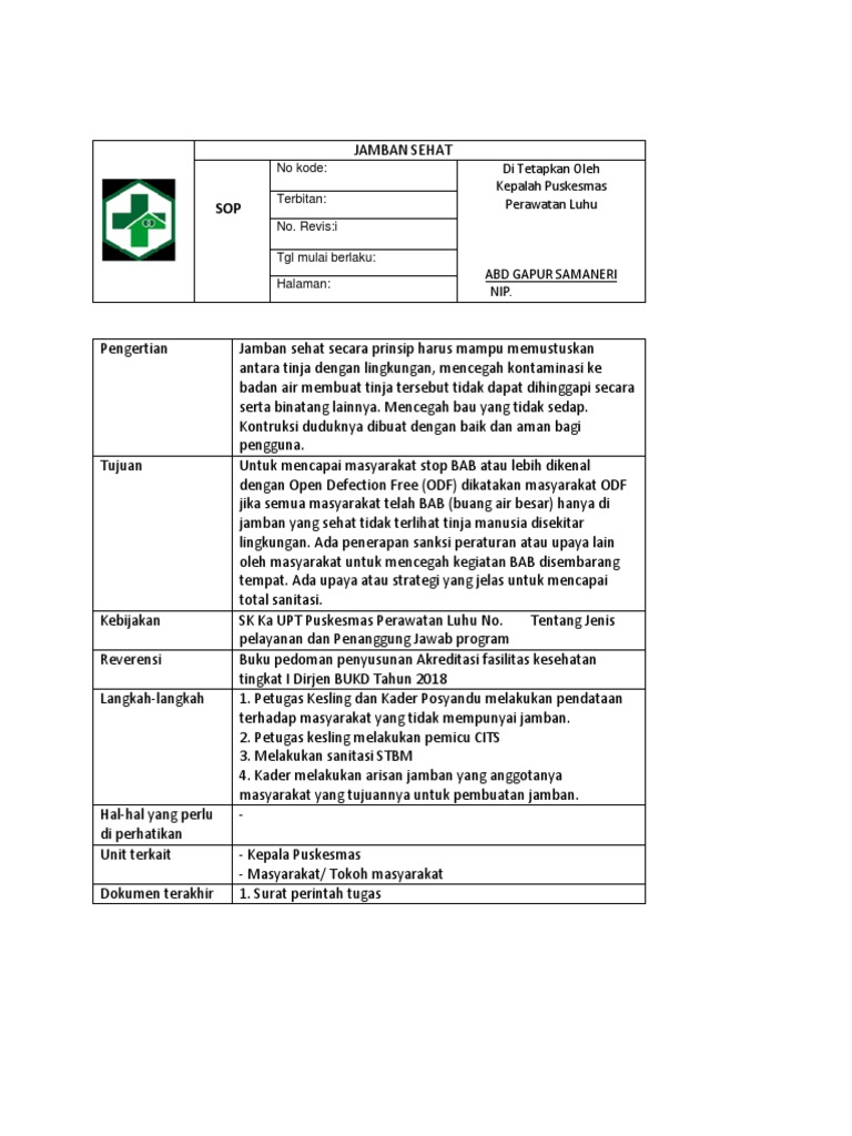 Sop Jamban Sehat | PDF