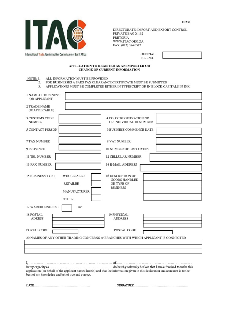 Importer Registration Application Form | PDF | Economies | Business