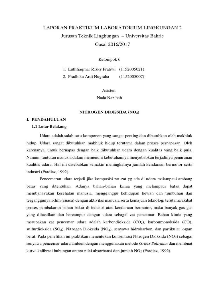Laporan Praktikum Nitrogen Dioksida NO2 | PDF