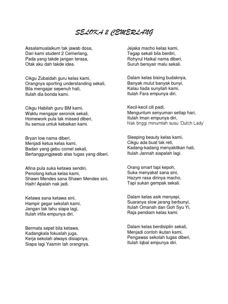 Seloka 2 Cemerlang | PDF | Pengembangan Diri | Puisi
