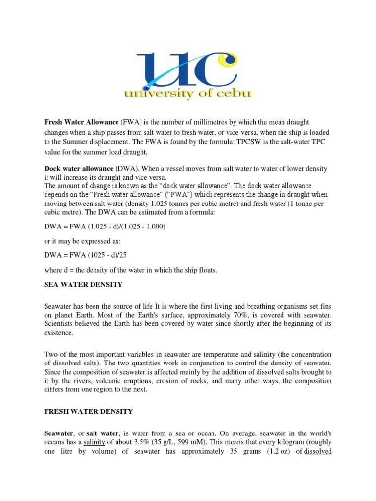 Fresh Water Allowance | PDF | Seawater | Salinity
