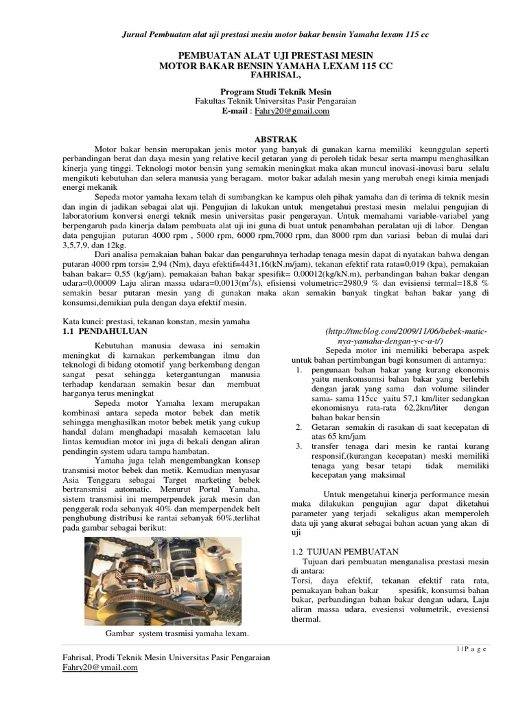 Alat Uji Prestasi Motor Bakar Bensin | PDF | Teknologi & Rekayasa