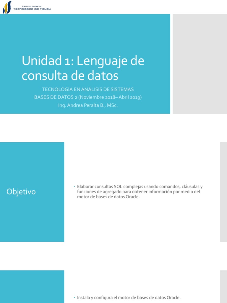 Unidad 1 - Lenguaje de Consulta de Datos | PDF | SQL | Base de datos Oracle