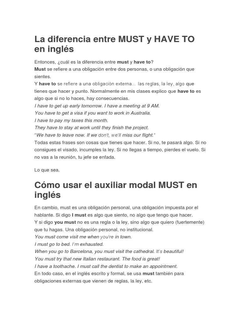 La Diferencia Entre MUST y HAVE TO en Inglés | PDF | Verbo | Idiomas La Diferencia Entre MUST y HAVE TO en Inglés | PDF | Verbo | Idiomas