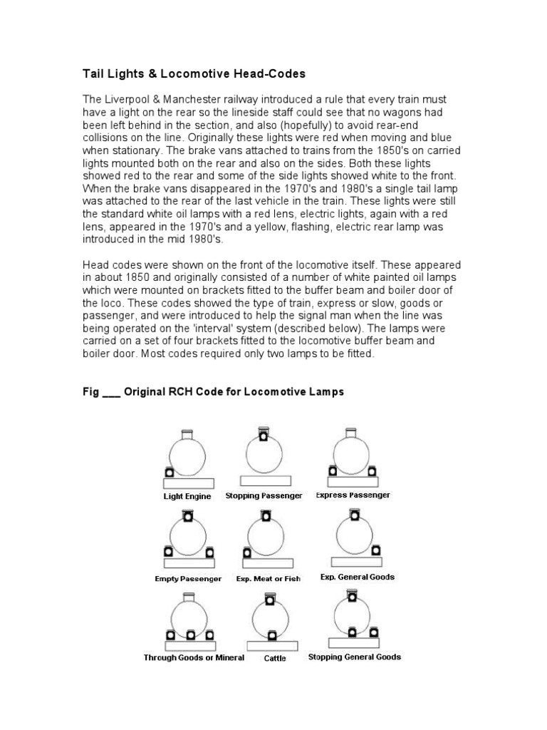 Tail Lights and Locomotive Head-Codes | PDF | Train | Steam Locomotive