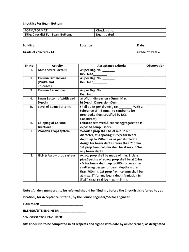 Checklist For Beam Bottom | PDF | Engineering | Nature