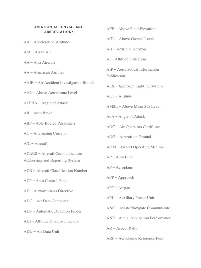 Aviation Acronyms and Abbreviations | PDF | Technology & Engineering