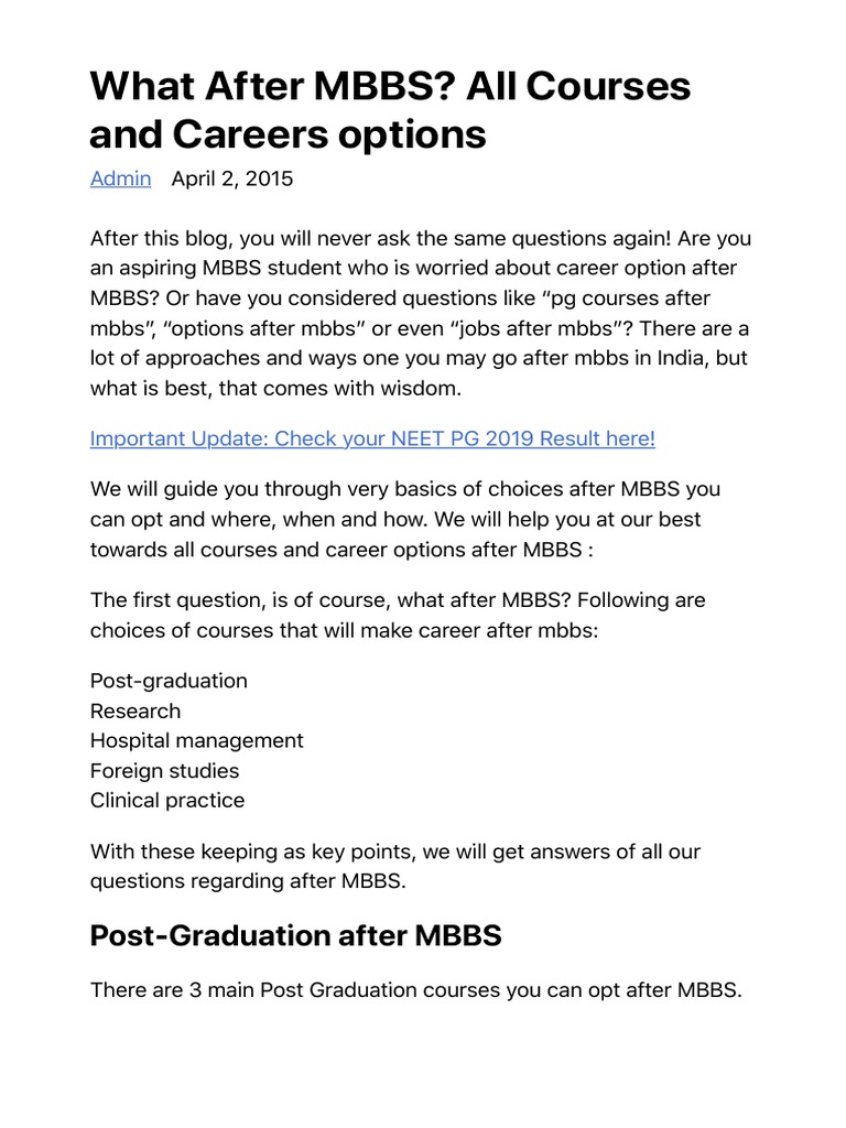What After MBBS? All Courses and Careers Options - MedicForYou | PDF ...