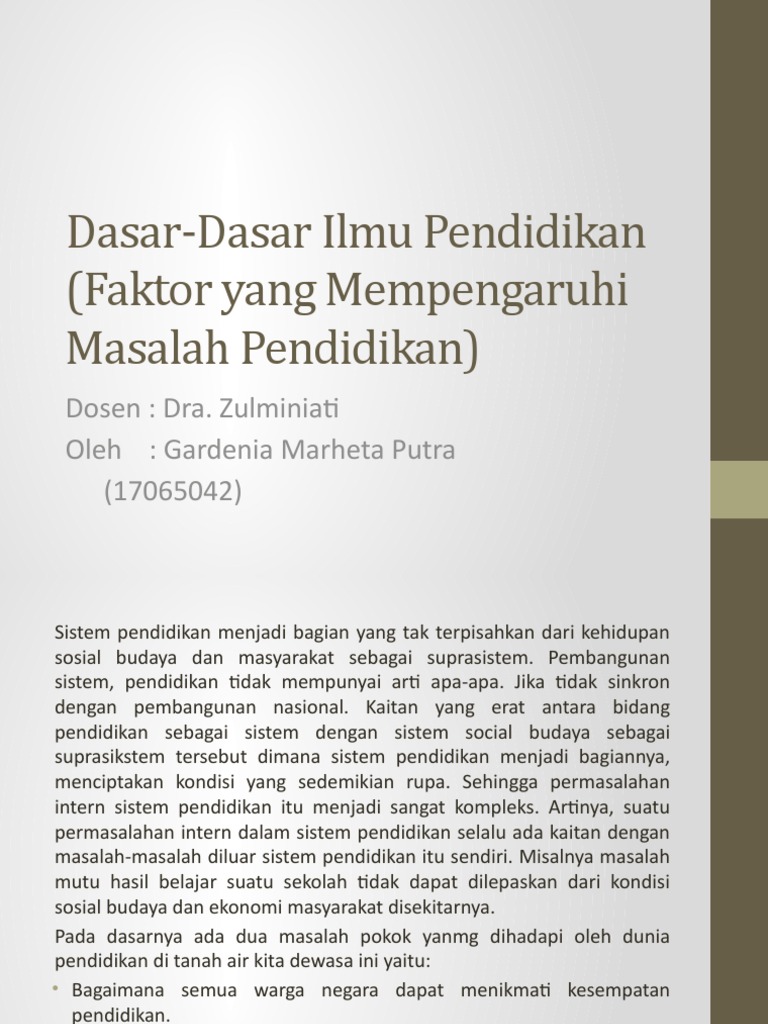 Faktor Yang Mempengaruhi Masalah Pendidikan | PDF