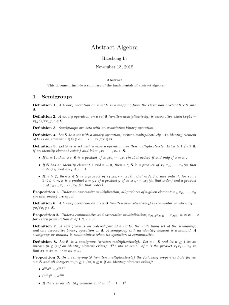 Abstract Algebra Fundamentals | PDF | Group (Mathematics ...