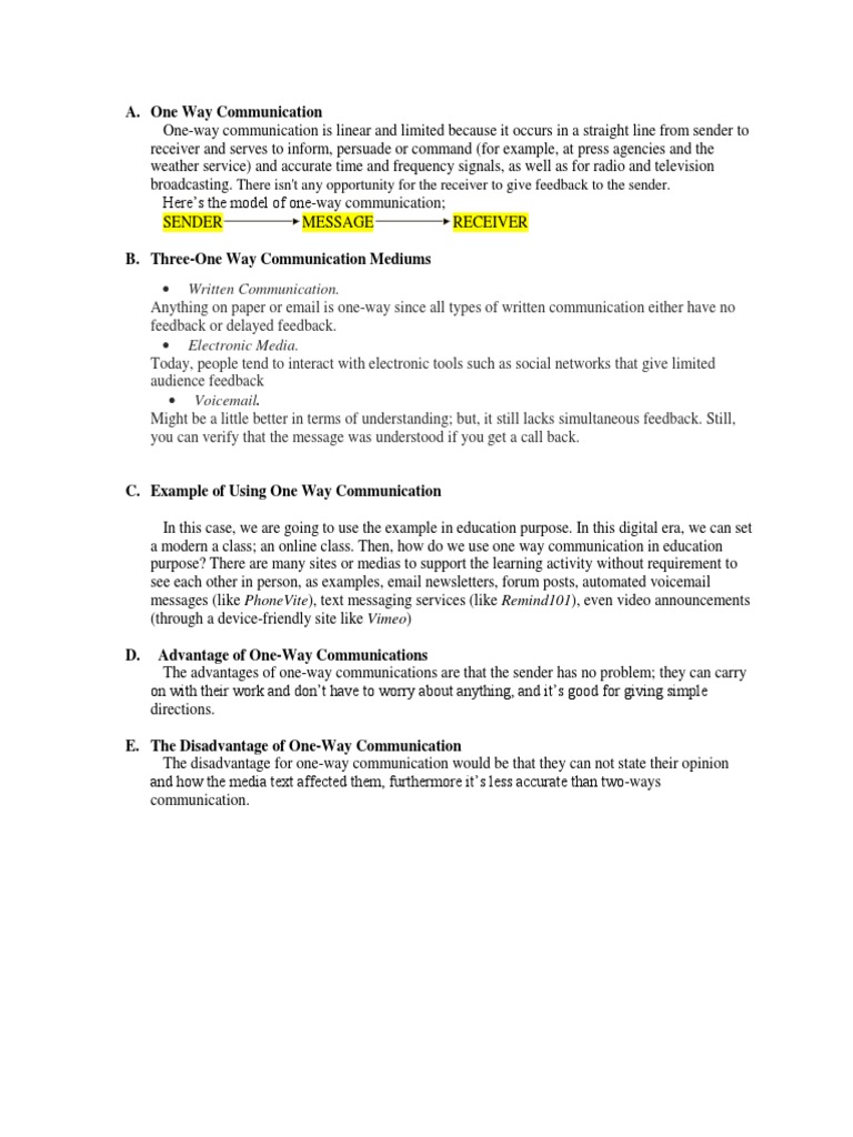 Understanding One-Way Communication | PDF