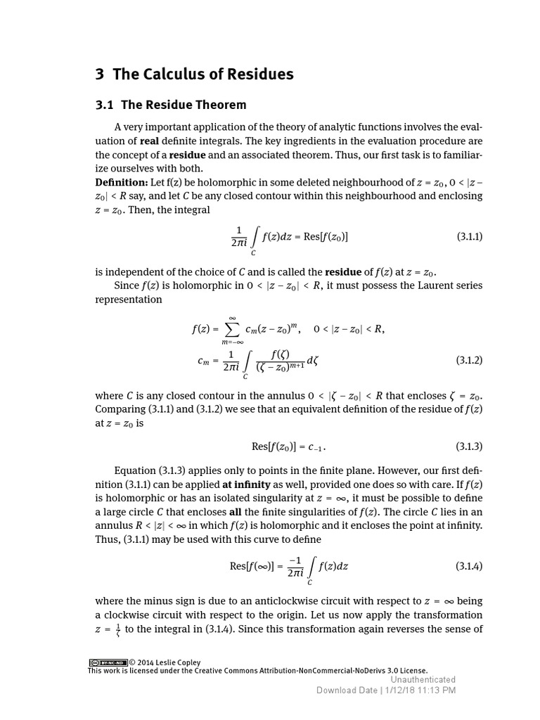 3 The Calculus of Residues | PDF | Integral | Holomorphic Function